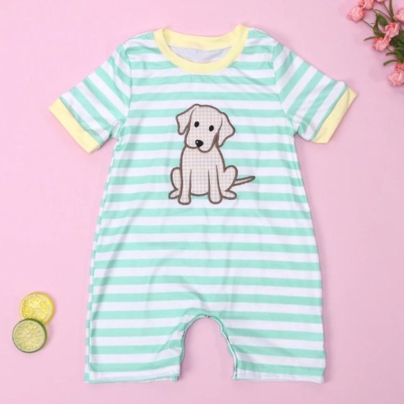 One Pieces | Boutique Baby Boys Labrador Puppy Dog Short Sleeve Romper ...